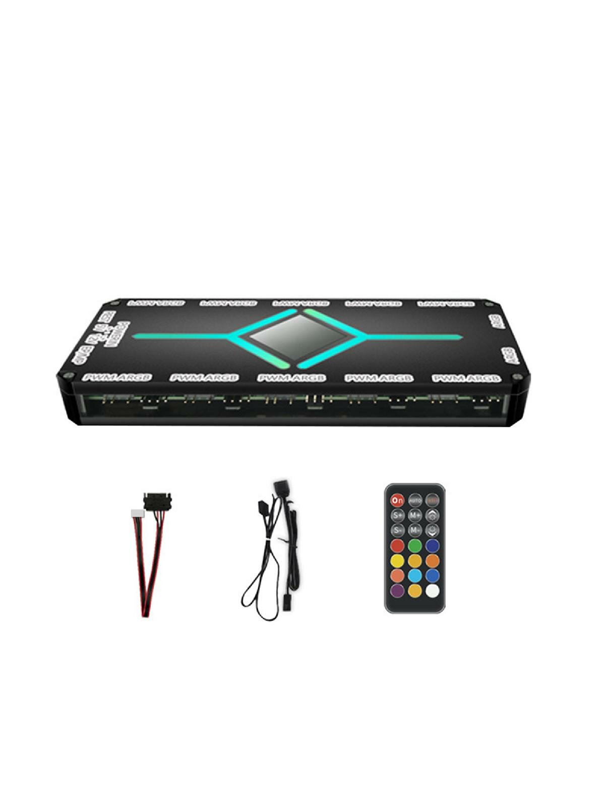 12 Port ARGB and 10 Port PWM Fan Hub Controller with Remote Magnetic 5V 3Pin for Efficient PC Build