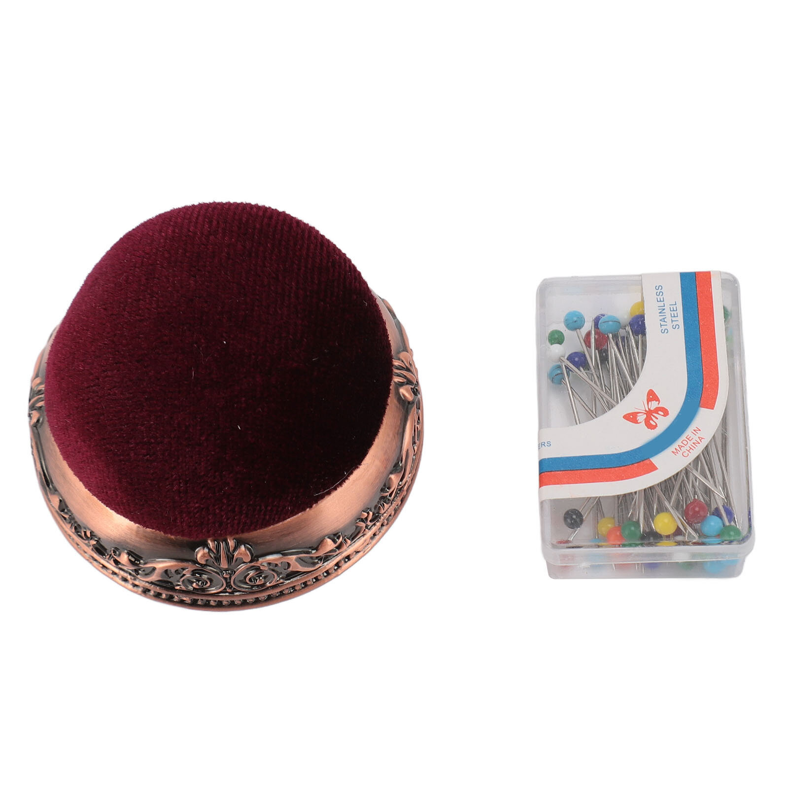 Винтажная подушка для булавок с красной бронзовой основой