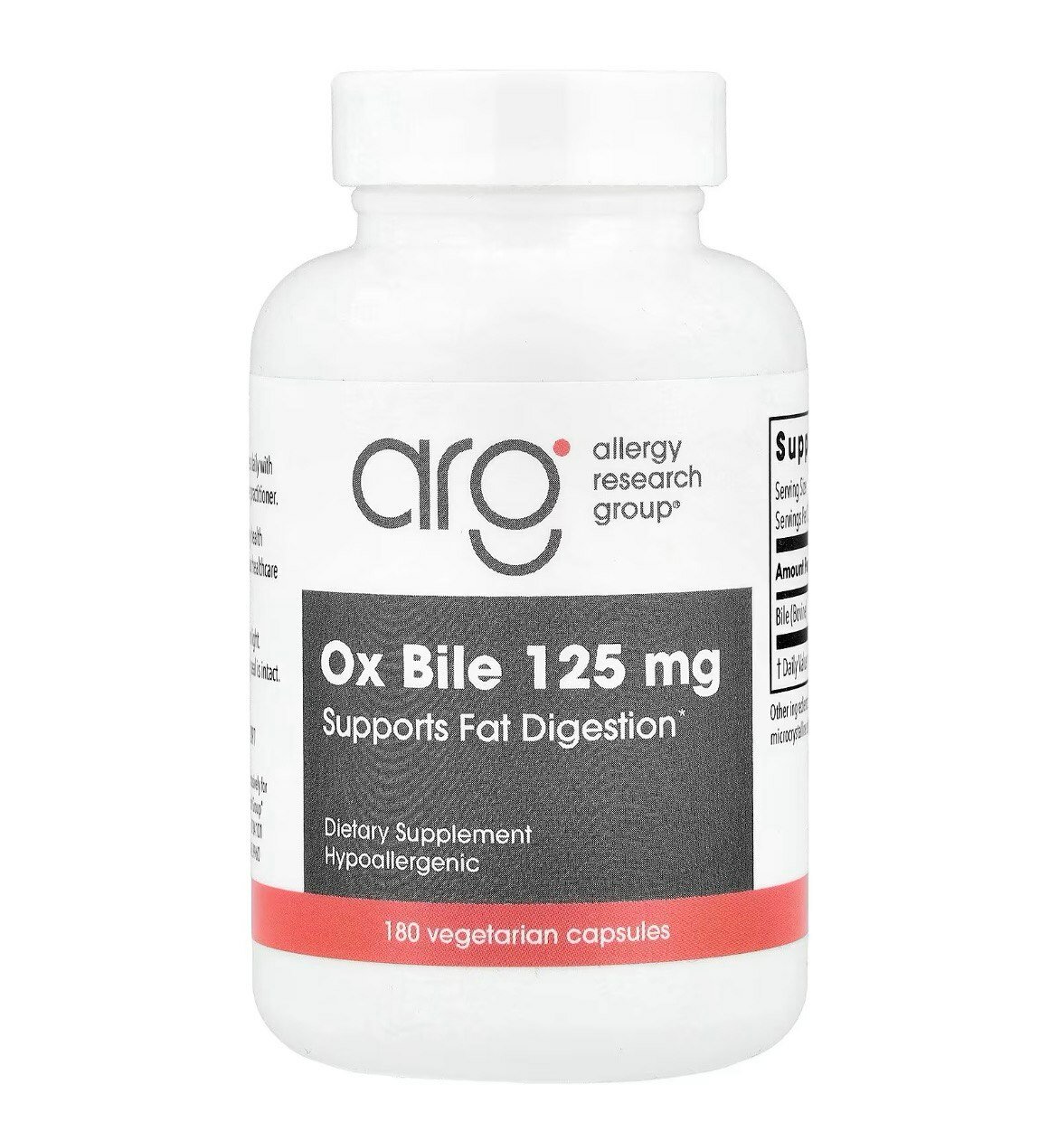 Allergy Research Group, Ox Bile, бычья желчь, 125 мг, 180 растительных капсул