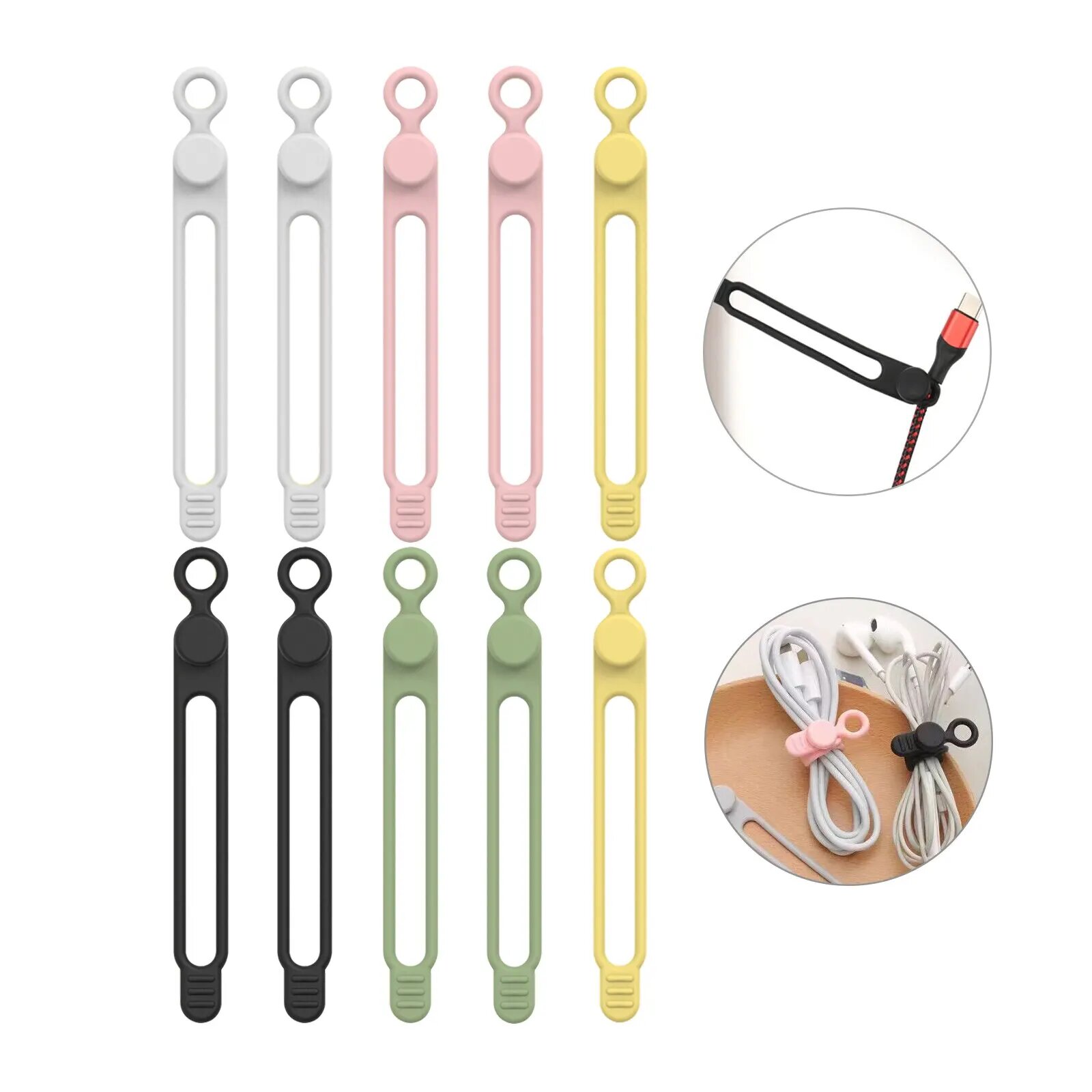 Силиконовые кабельные стяжки, Multicolor, 10шт