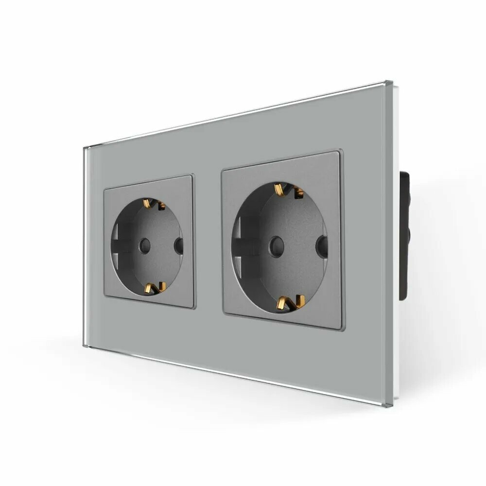 Розетка двойная 2 пост рамка стекло Серый