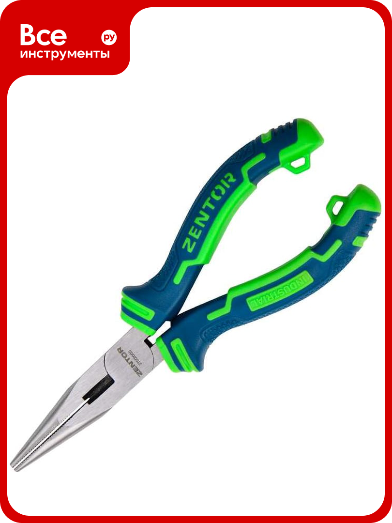Длинногубцы Zentor с прямыми стальными губками, двухкомпонентными рукоятками и режущей кромкой для бытового применения