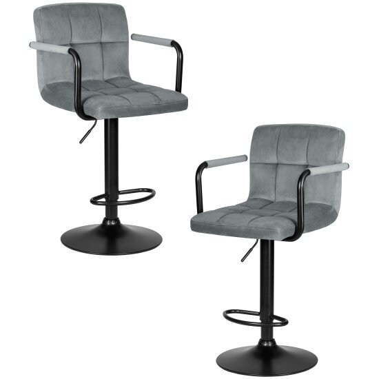 Стул барный Dobrin KRUGER ARM BLACK (серый велюр (MJ9-75))(2 шт/уп)