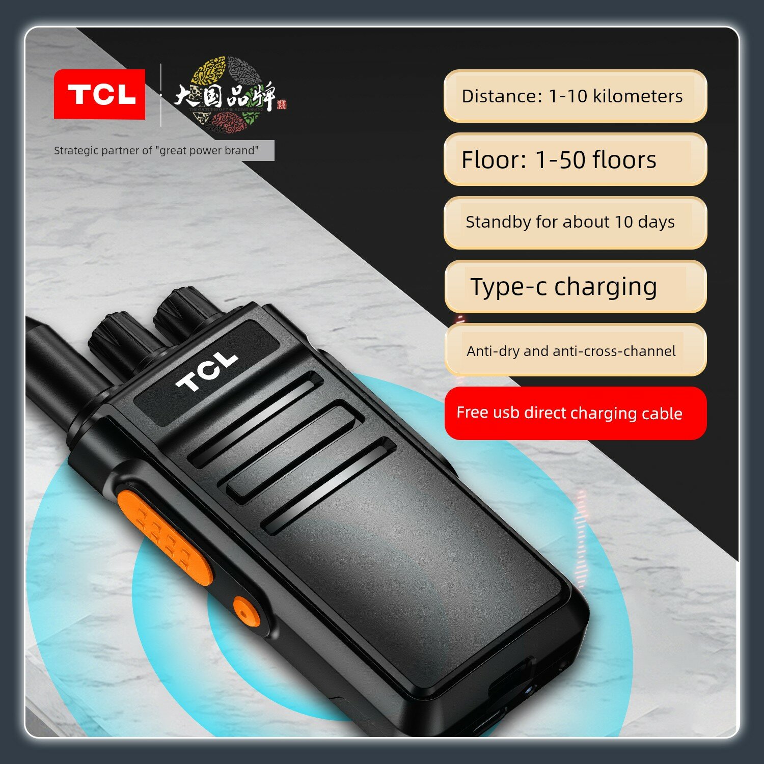 TCL HT6 Plus Беспроводная двухсторонняя радиостанция с 10-дневным сроком автономной работы, в комплекте кабель Type-C