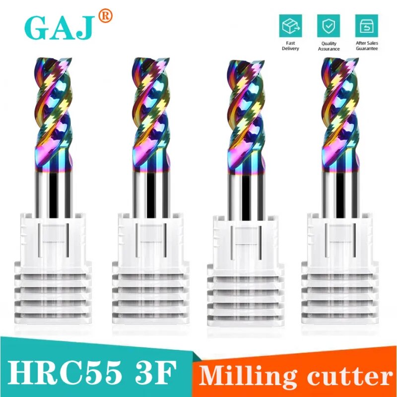 HRC55 3-зубая DLC с цветным покрытием, плоская концевая фреза, карбид вольфрамовой стали для алюминиевых фрез, станки с ЧПУ, концевые фрезы, инструменты 1.0x3Cx4Dx50L
