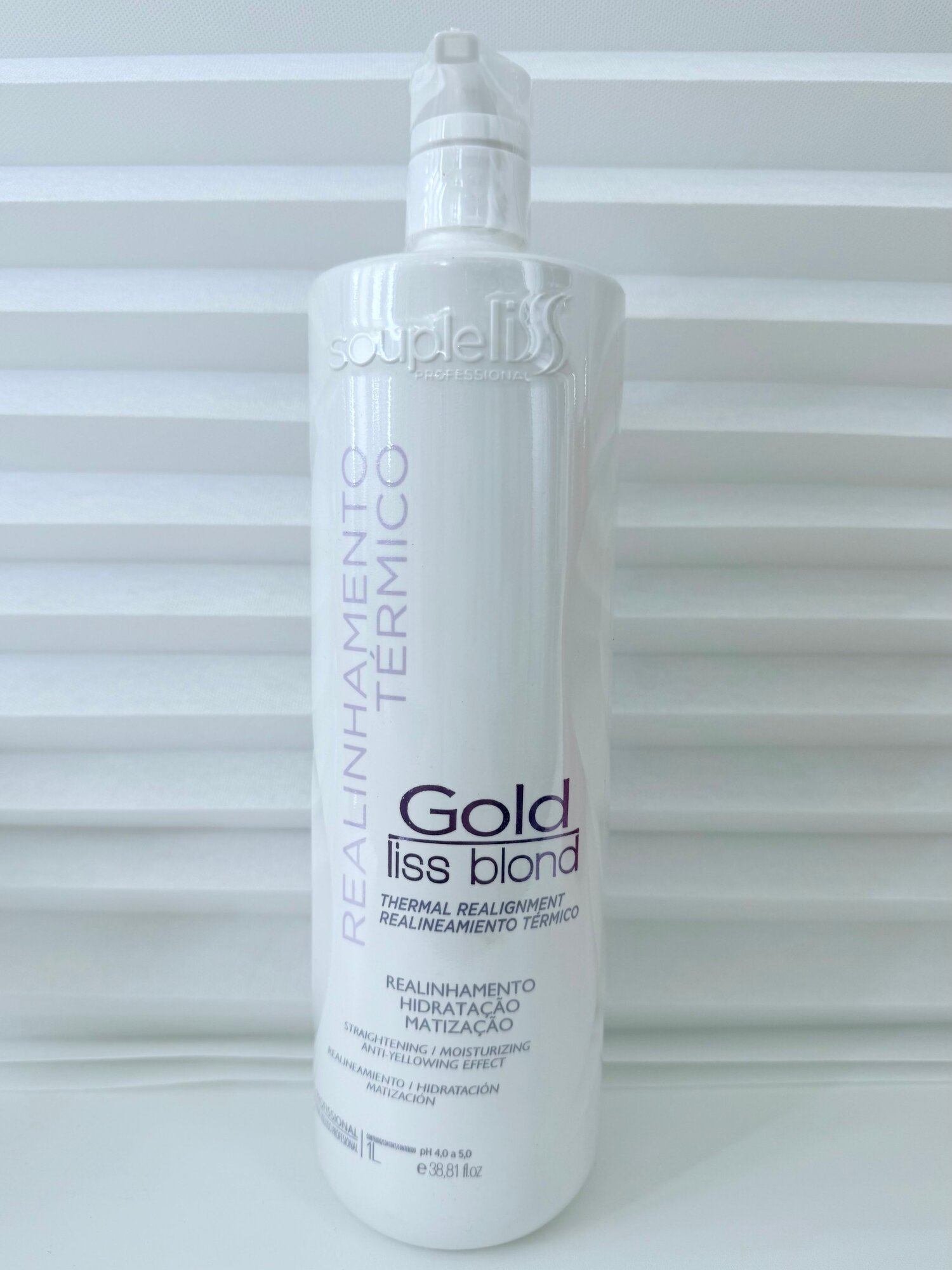 SoupleLiss Gold Liss Blond Keratin 1L профессиональный состав для выпрямления светлых, обесцвеченных и седых волос