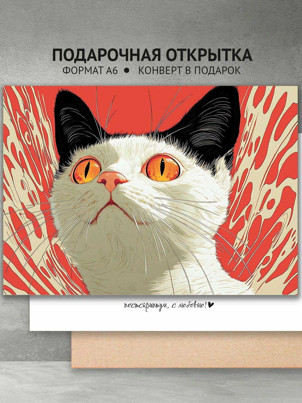 Подарочная открытка с кошкой на день рождения, юбилей, без повода