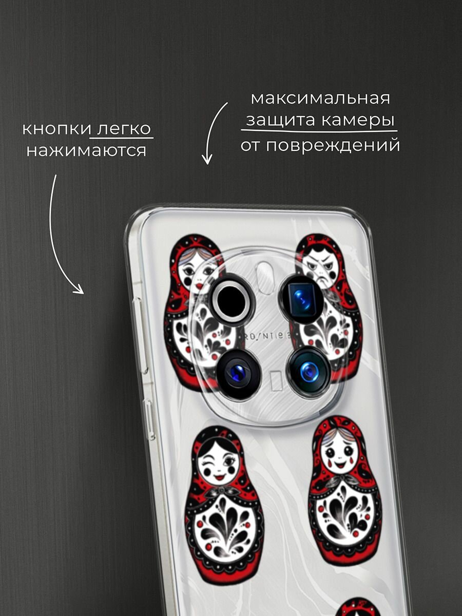 Чехол на Honor Magic 7 Pro / Хонор Мэджик 7 Про с принтом Разные матрешки, прозрачный — фото 1
