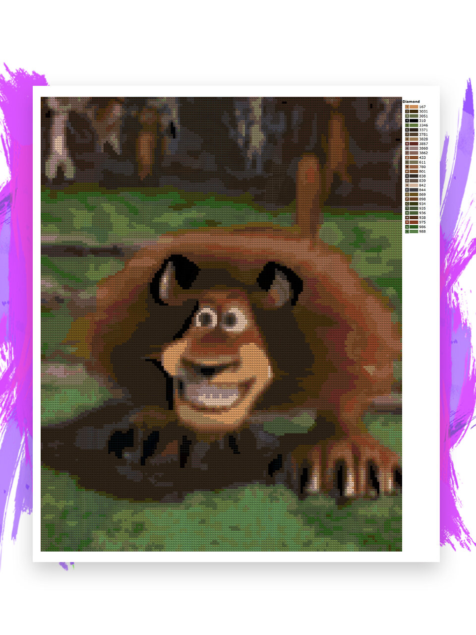 Алмазная мозаика без подрамника - вышивка Мадагаскар - Лев Алекс 40 х 50 см