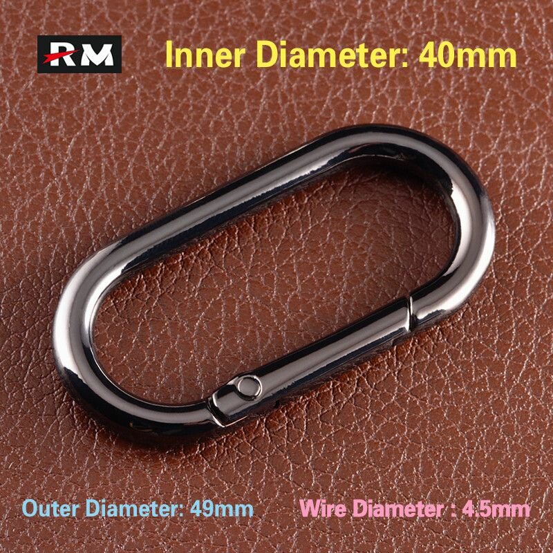 Овальные металлические карабины для сумок и брелоков, пружинные пряжки 40 мм, черные, 2 шт, крепление для ключей и аксессуаров