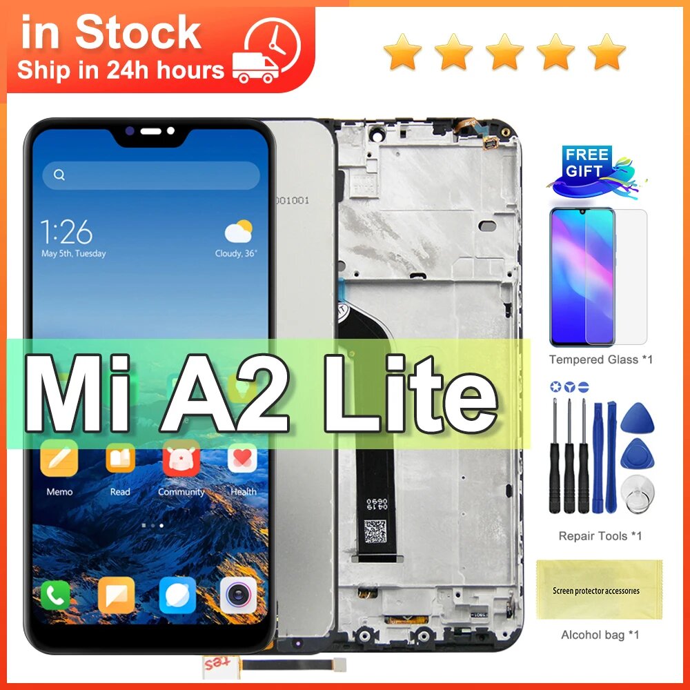 ЖК-дисплей 5,84 'для Xiaomi Mi A2 Lite с сенсорным экраном и дигитайзером в сборе, Black With Frame
