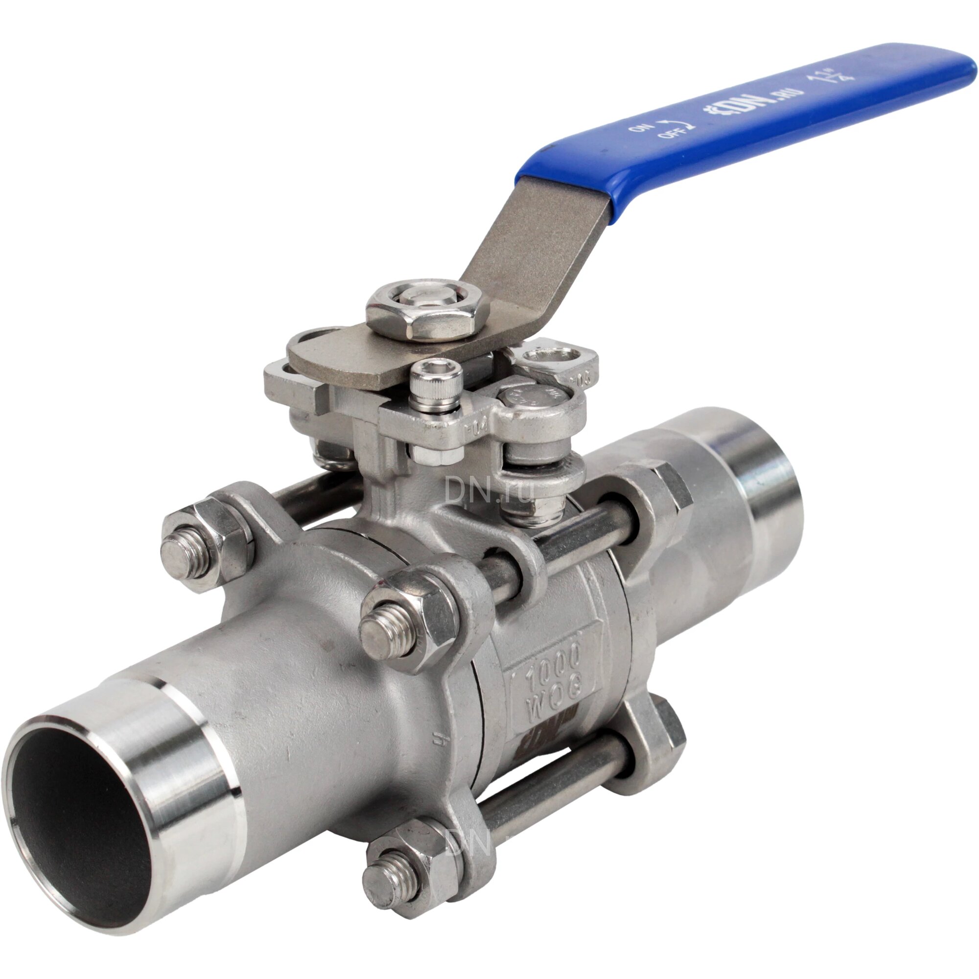 Кран шаровой DN. ru 316-316-PTFE-W-H Ду50 Ру40 нержавеющая сталь SS316, полнопроходной, трехсоставной, уплотнение - PTFE, под приварку, с рукояткой