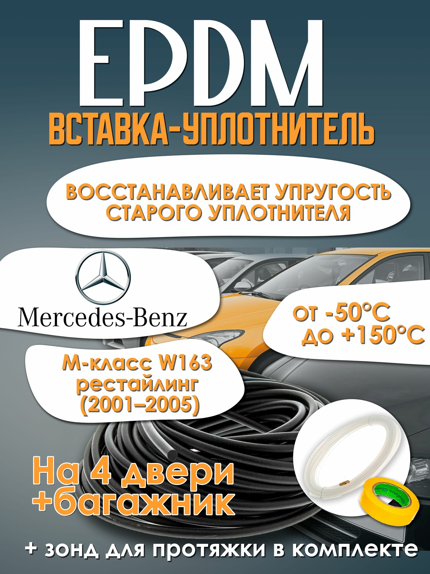 EPDM вставка-уплотнитель для дверей автомобиля Mercedes-Benz M-класс W163 рестайлинг (2001-2005) / Мерседес-Бенц М-класс В163 рестайлинг
