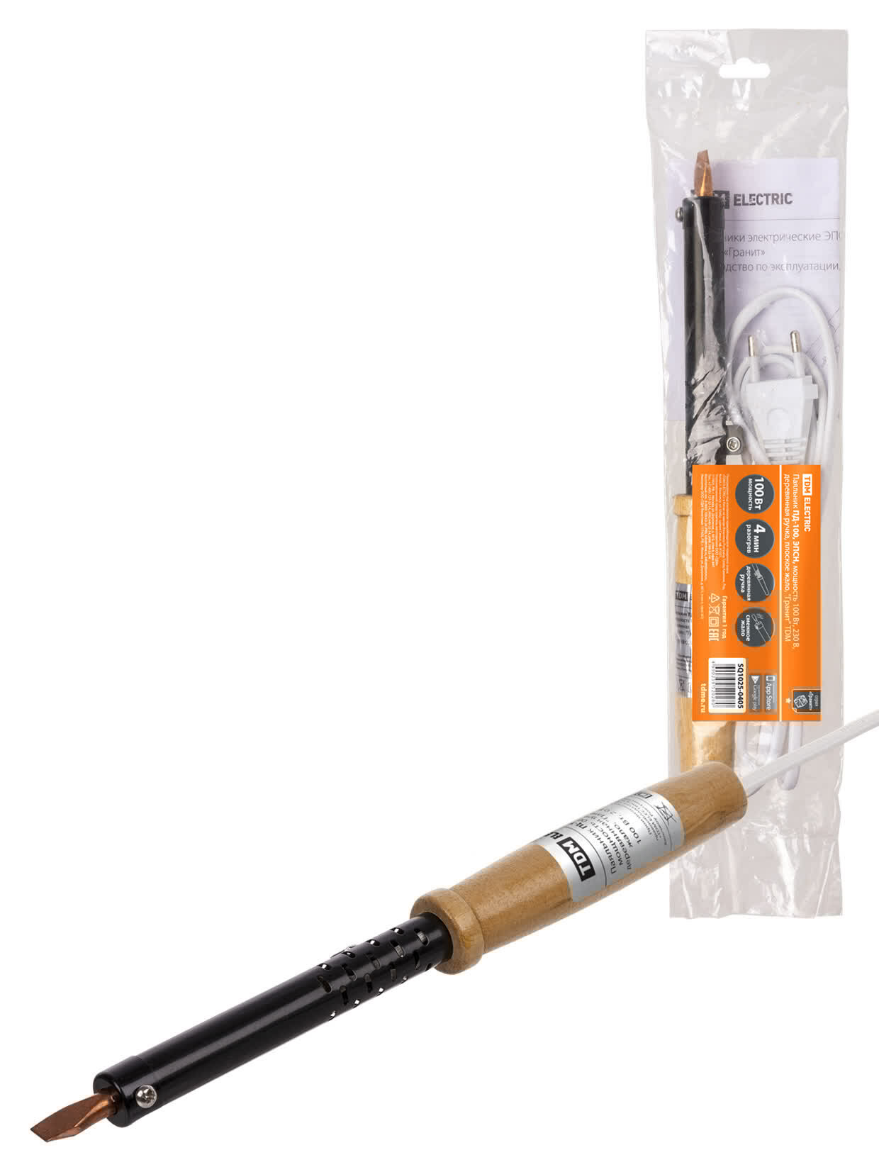 Паяльник ЭПЦН-100/220 ВТ дерев/ручка плоское жало серия гранит TDM