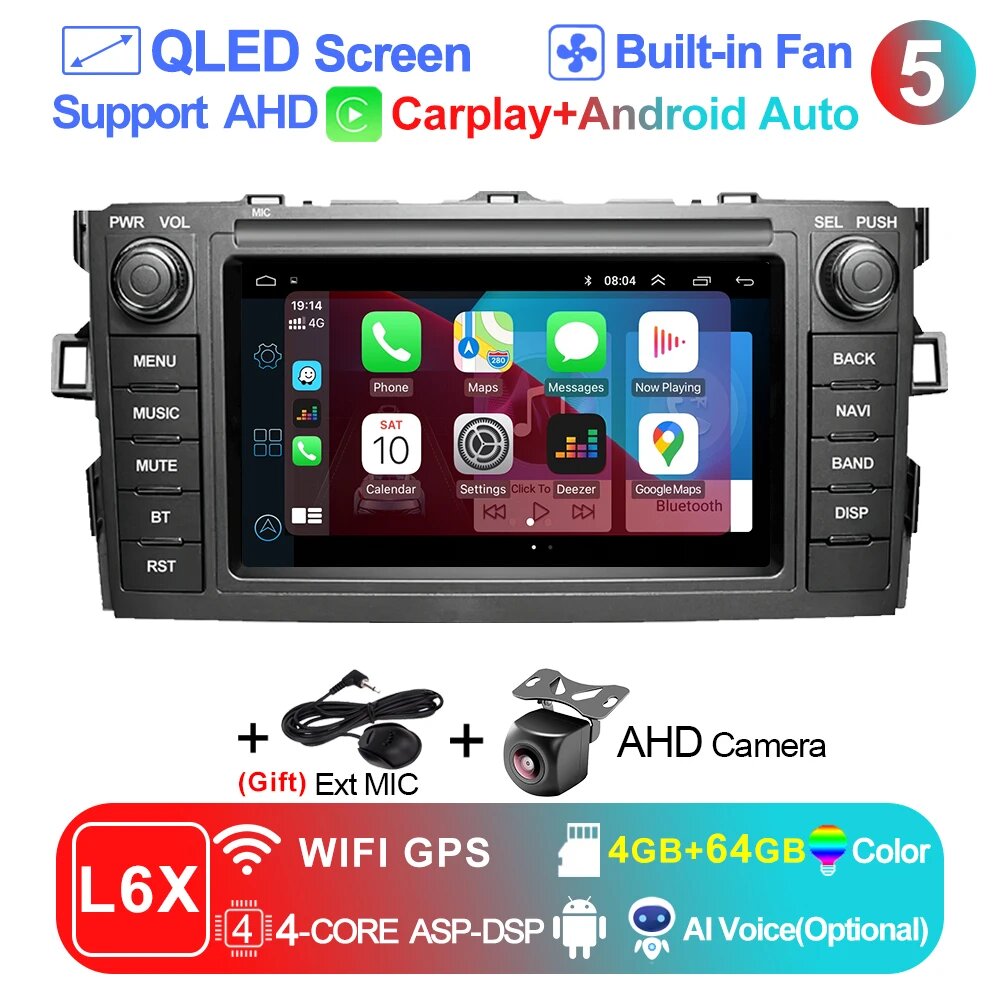 LEHX 2din Android 14 Carplay для Toyota Auris Corolla 2006-2012, автомобильный L6X(4-64GB)-AHD