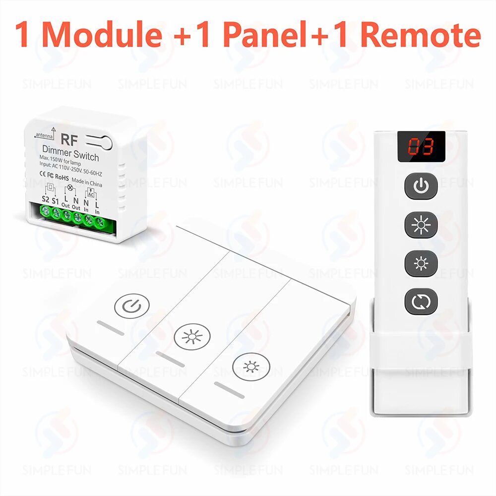 Беспроводной диммер SLMPLEFUN 433 МГц 1Receiver 1Panel 1R