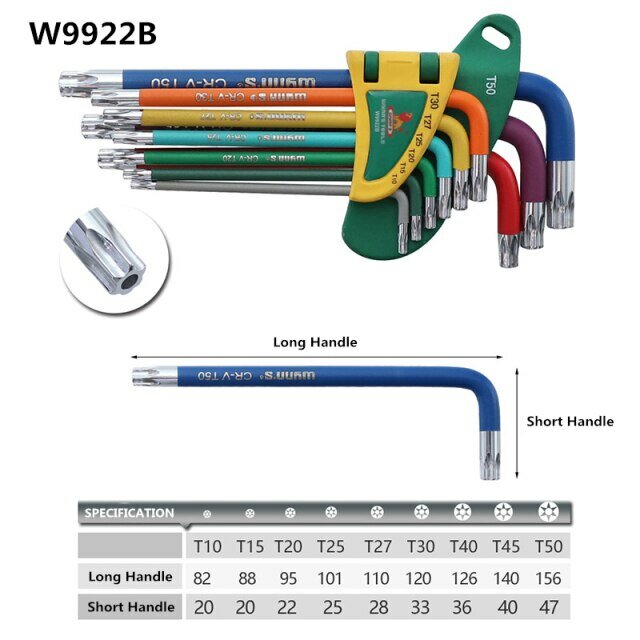 Ключи торх (звездочка) 9 шт. Т10-Т50 CR-V, 9 шт W9922B/Wynns Tools