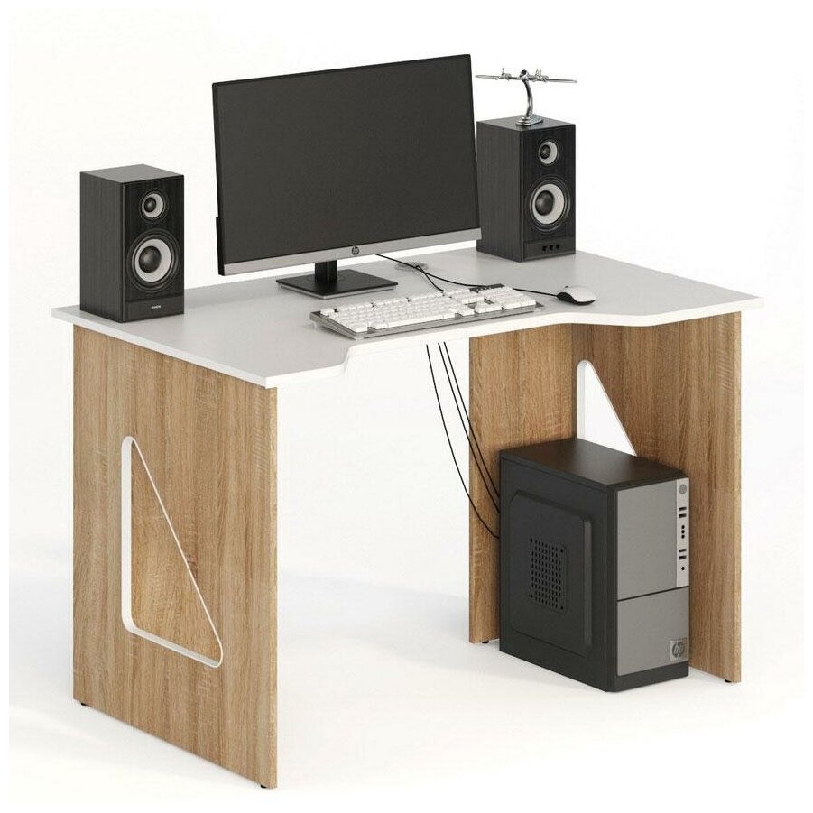 Геймерский стол, Игровой стол 116х73 см. МагМебель СКП-3 Gl-3 сонома/белый