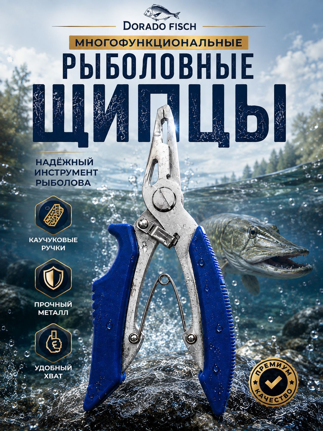 Щипцы плоскогубцы / ножницы рыболовные для лески / Рыболовные ножницы
