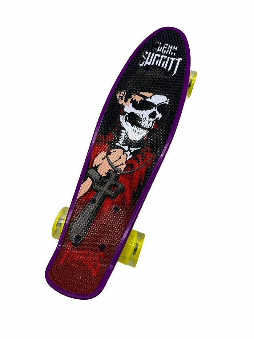 Пенниборд скейтборд Penny board скейт детский 54x14 см со светящимися колесами и стильным дизайном в виде скелета