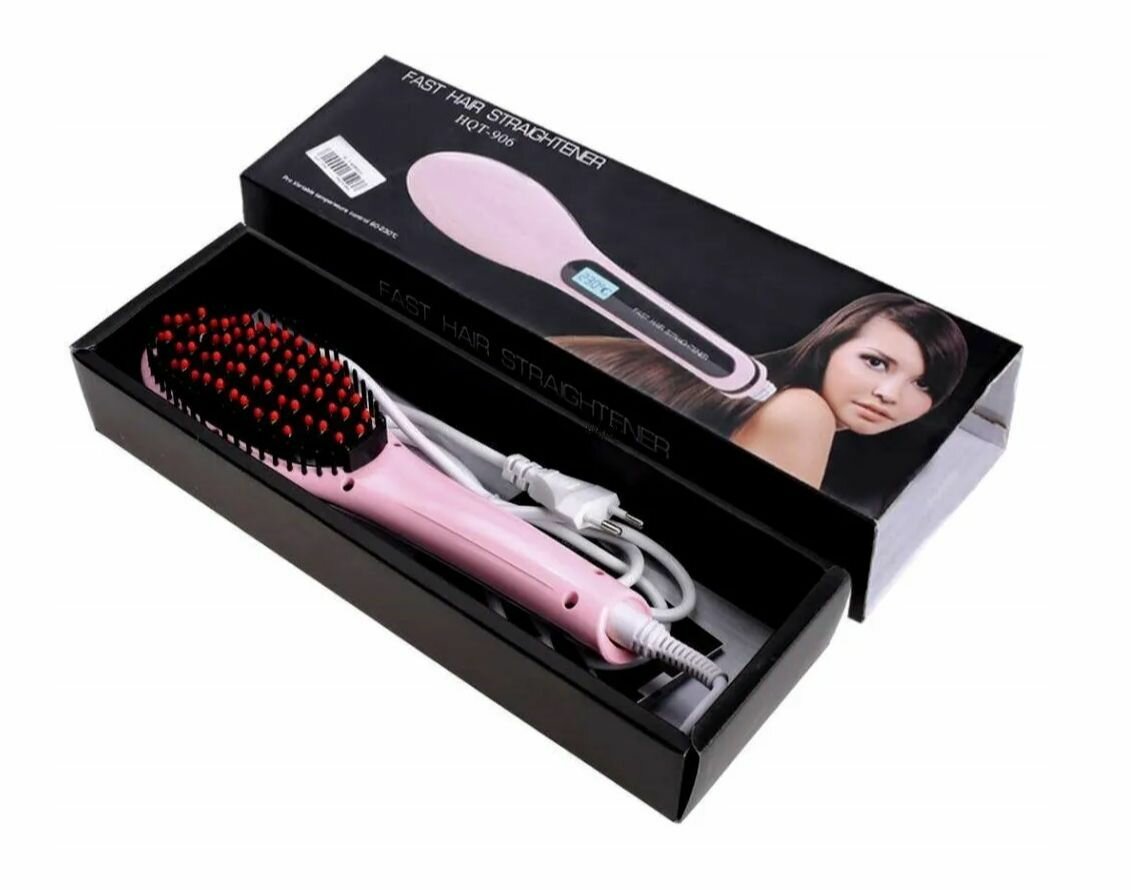 Расческа-выпрямитель волос HQT-906 с индикатором температуры Цвет розовый