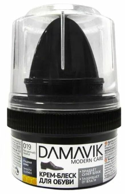 Damavik Крем-блеск для обуви с губкой, бесцветный, 50 мл