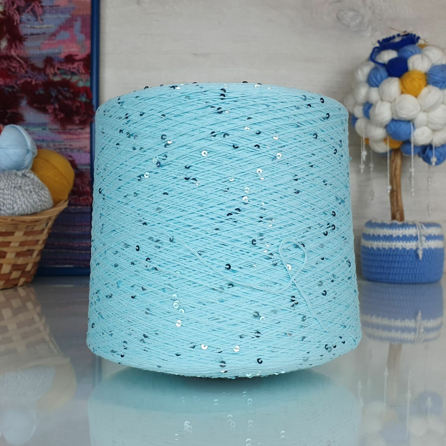 Пряжа MALIK HOBBY Kolibri с пайетками, айсберг с блест. пайет - 036, 95% хлопок, 5% пайетки, 2 мотка, 50 г, 365 м.