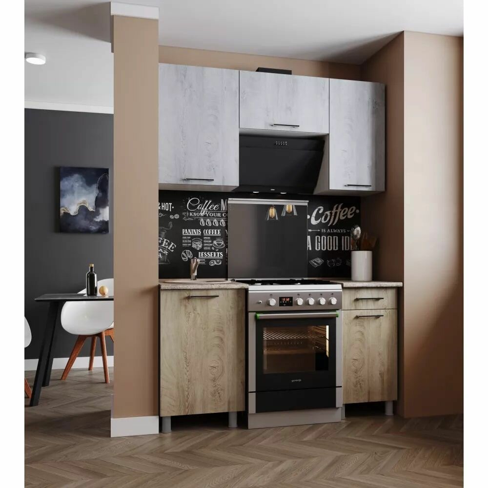 Кухня Палермо без столешницы 1.5 м Дуб ост. серый/Дуб ост. бежевый с окапом 1500х430х2170 тэкс