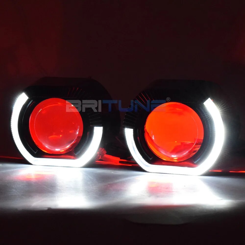 Биксеноновые линзы для фар, 2,5 дюйма черный проектор со ангельские глазки дьявольскими глазками LED, линза в фару автомобиля, H1 H7 H4, тюнинг, квадратный светодиодный Halo, дхо для автомобилей, аксессуары для авто White Red