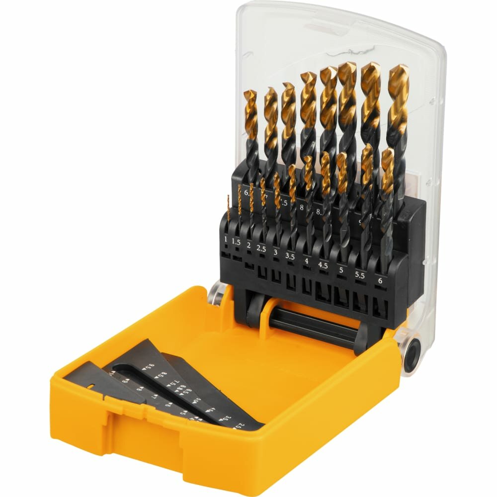 Набор сверл по металлу Golden Tip 1-10 мм, HSS-Tin, 19 шт Denzel 72321, Класс точности - а1 марка стали - р9м3 - tin