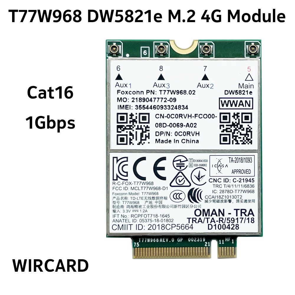 WIRCARD T77W968 DW5821e M.2 4G Cat16