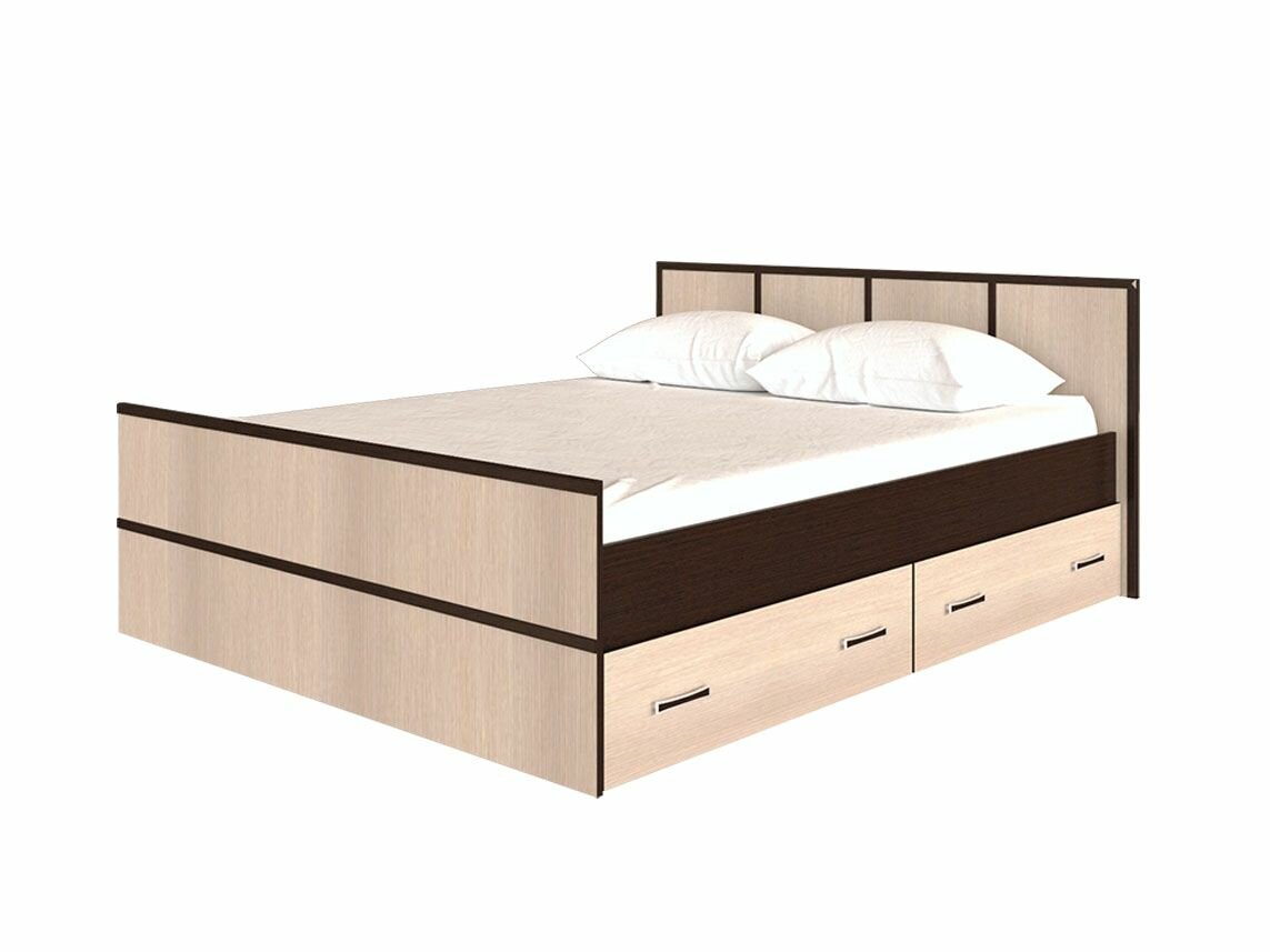 Спальня "Джулия" Кровать 1,4 с настилом ЛДСП (1550х800х2036) Венге/Дуб Атланта (Rikko)