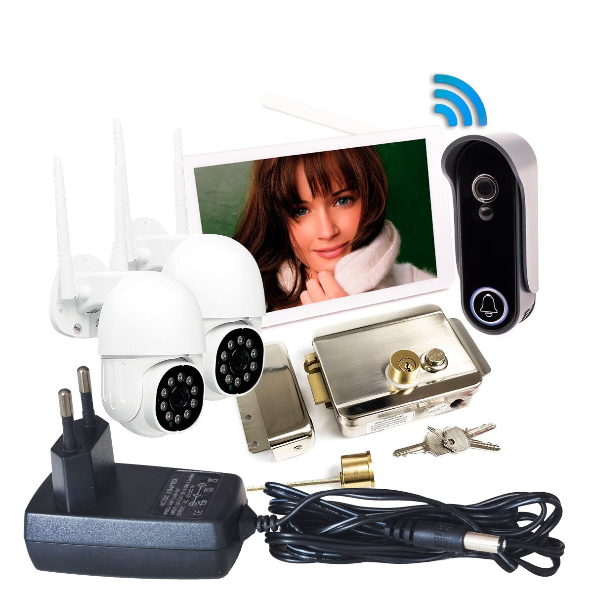 Беспроводной HD видеодомофон TUYA-WiFi на батарее и электромеханический замок AX042 - Sky Net 1100-Tuya (1+2+AX042)-SD (Y13261YKS) ДВЕ уличные 5mp п