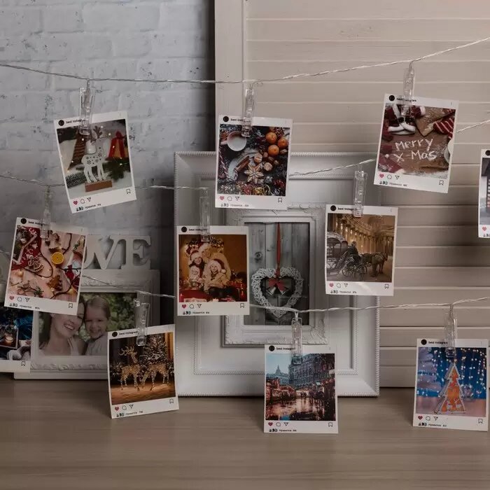 Гирлянда нить прищепки 4.5 м IP20, прозрачная нить, 20 LED, свечение синее, 220 В 4445723