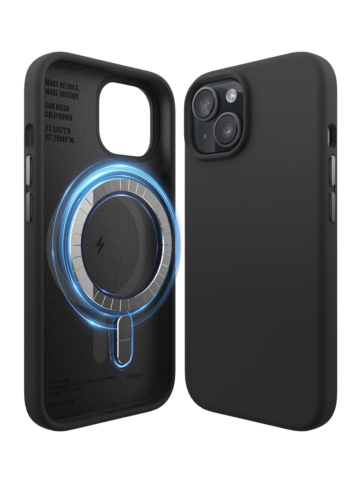 Elago для iPhone 15 чехол Soft silicone (Liquid) Black (MagSafe)