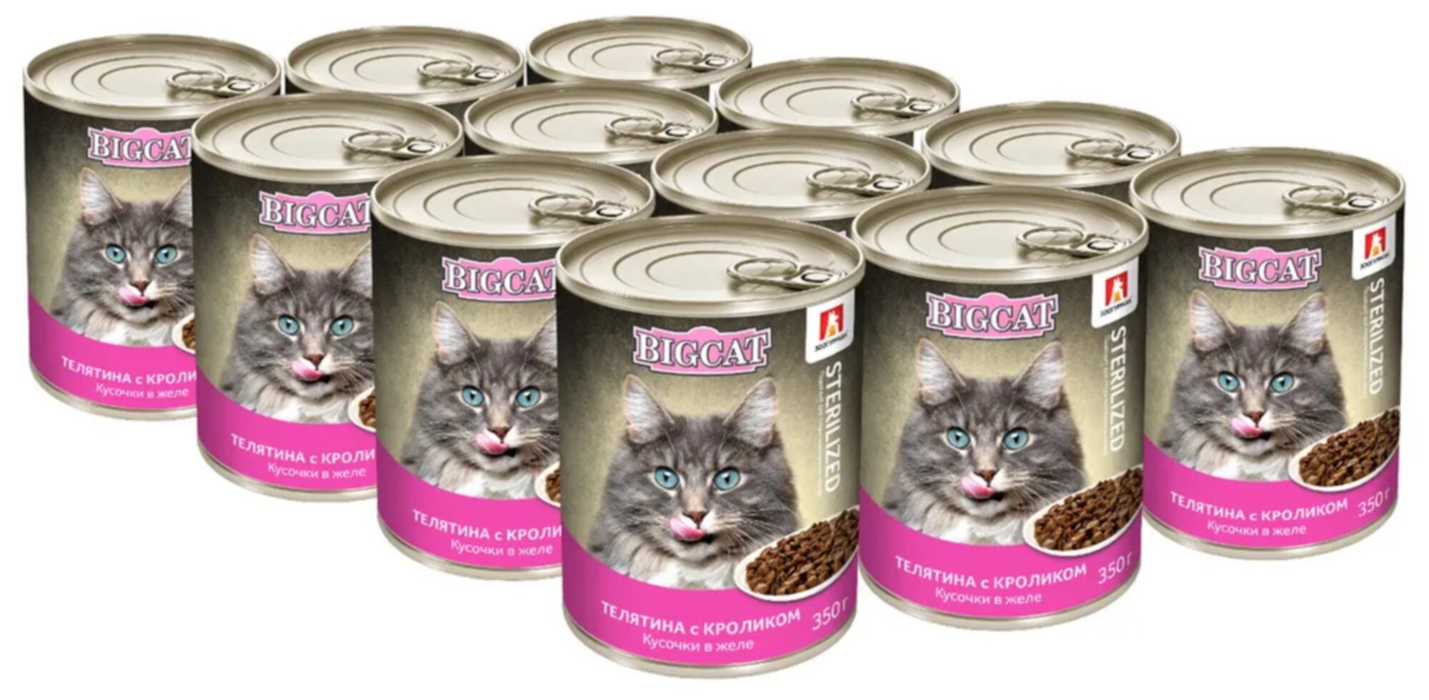 Зоогурман BIG CAT Sterilized консервы для кошек кусочки в желе Телятина с кроликом 350г (12 штук)
