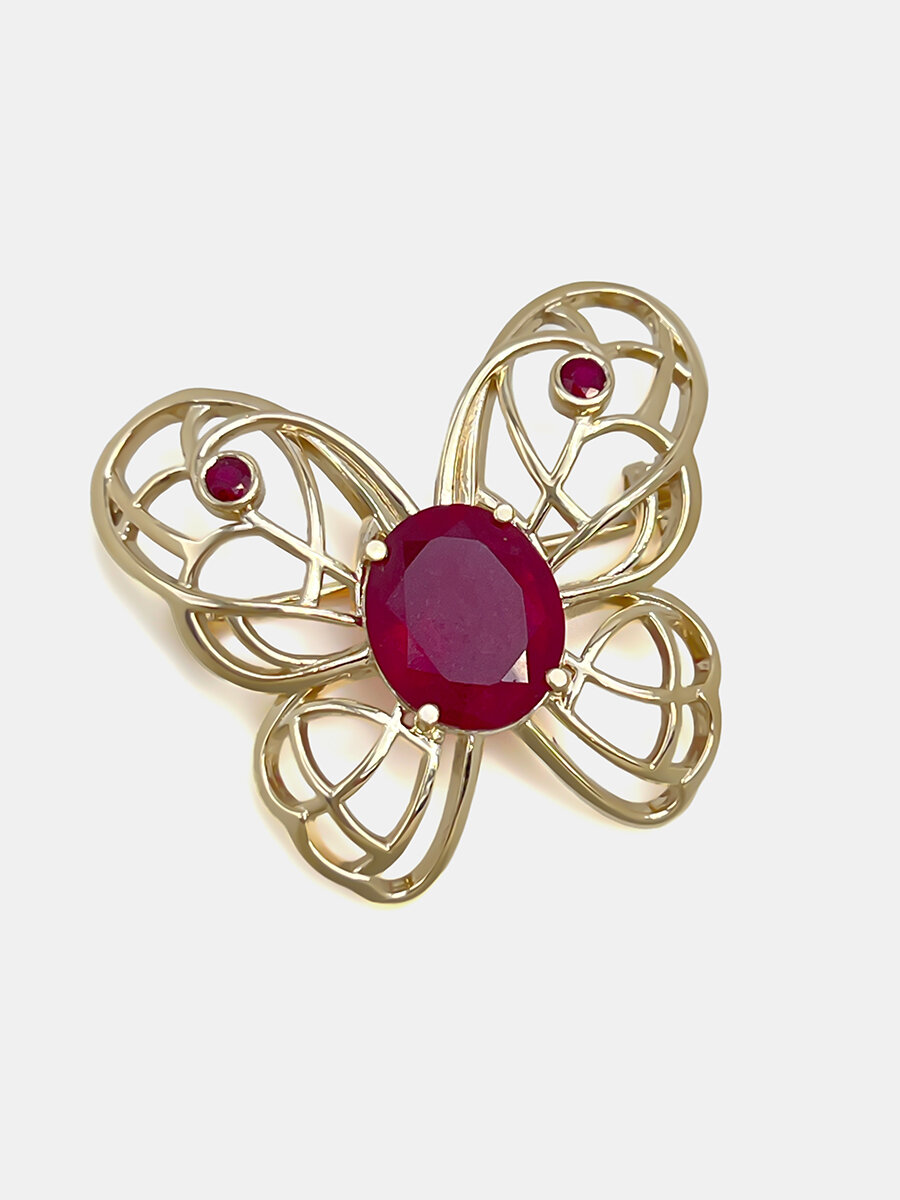 Брошь, желтое золото, 585 проба, рубин