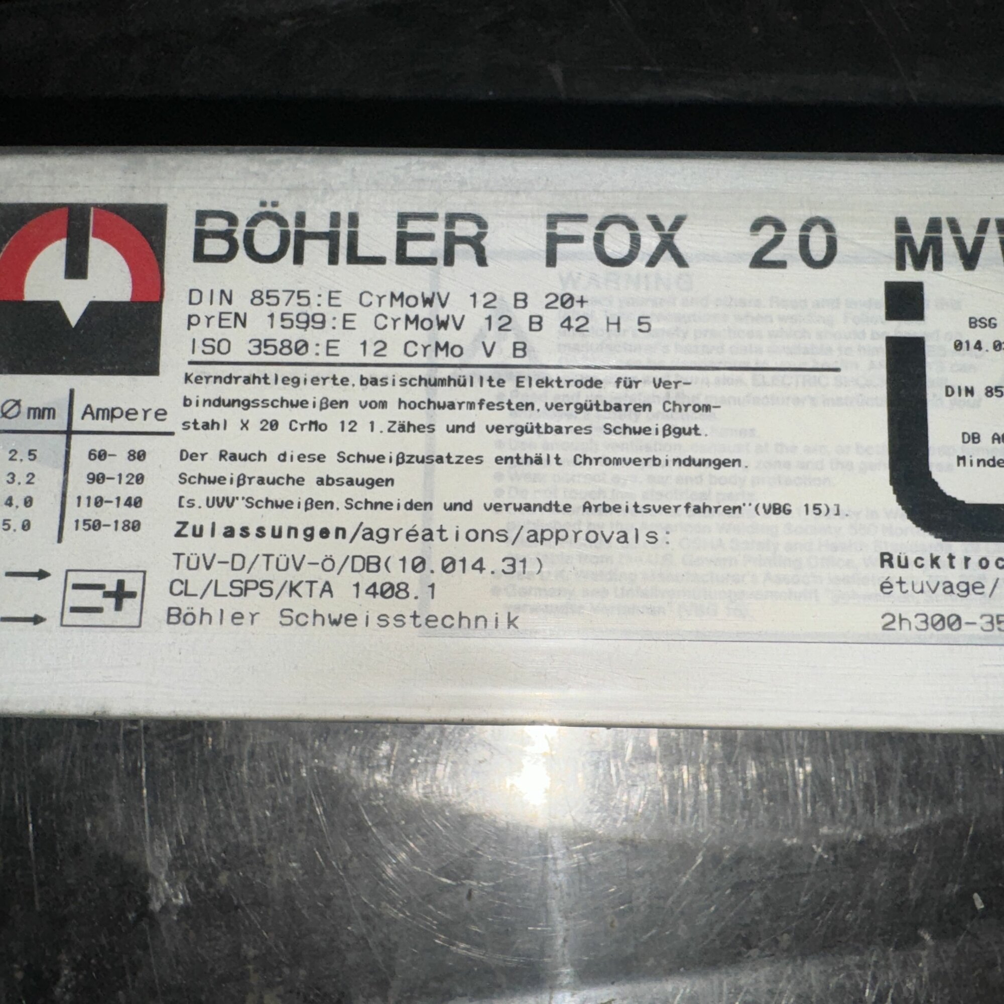 3.4кг ф-2.5мм BOEHLER FOX 20 MVW сварочный электрод Австрия для металла