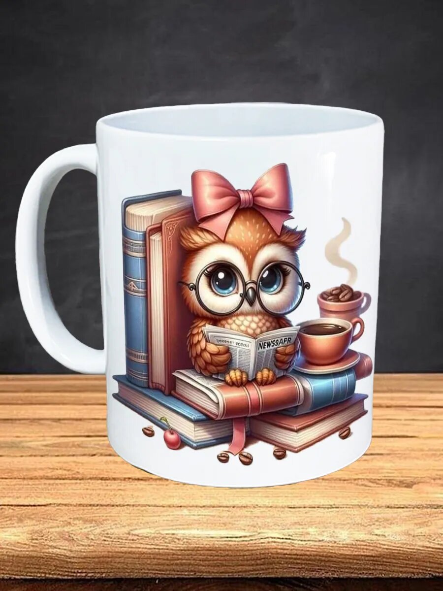 Кружка для чая и кофе "Сова", белая, керамика, 330мл, для СВЧ