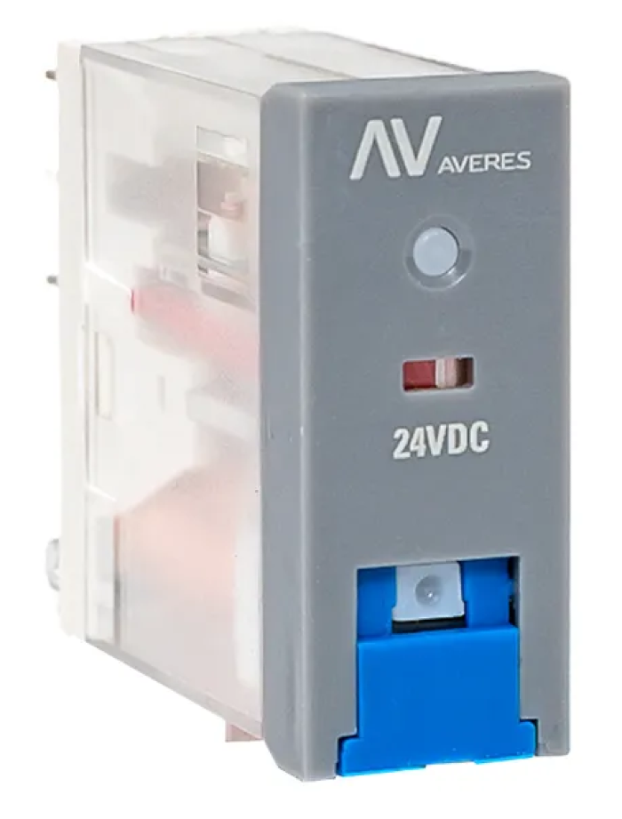 Реле промежуточное EKF / ЕКФ Averes RPAt 22/2 с кнопкой и механической индикацией, 12.6x31x32мм, 8А 24В DС, rpat-22-2-24DC / электрика