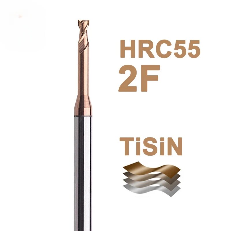 HRC55 Концевые фрезы из карбида вольфрама с глубокими канавками 2 4 канавки Фрезы с длинной горловиной для стали Длинная канавка 6 8 10 12 16 20 мм 2F-HRC55, D2.0-L8-H04
