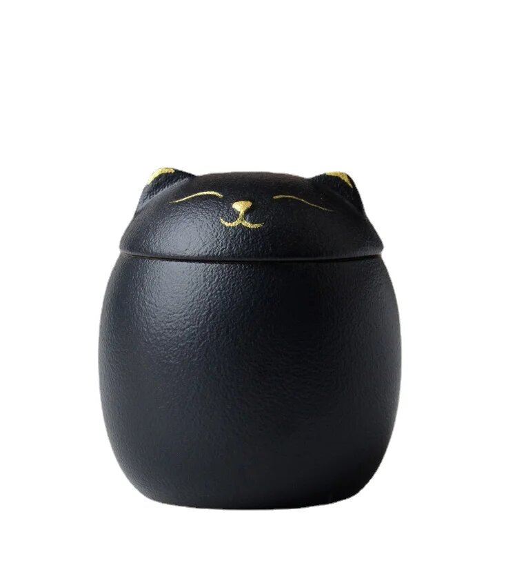 Керамическая урна для пепла кошки черная 500ML, черный