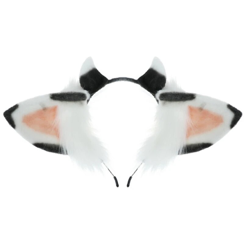 Плюшевая повязка на голову коровьи уши Black and white
