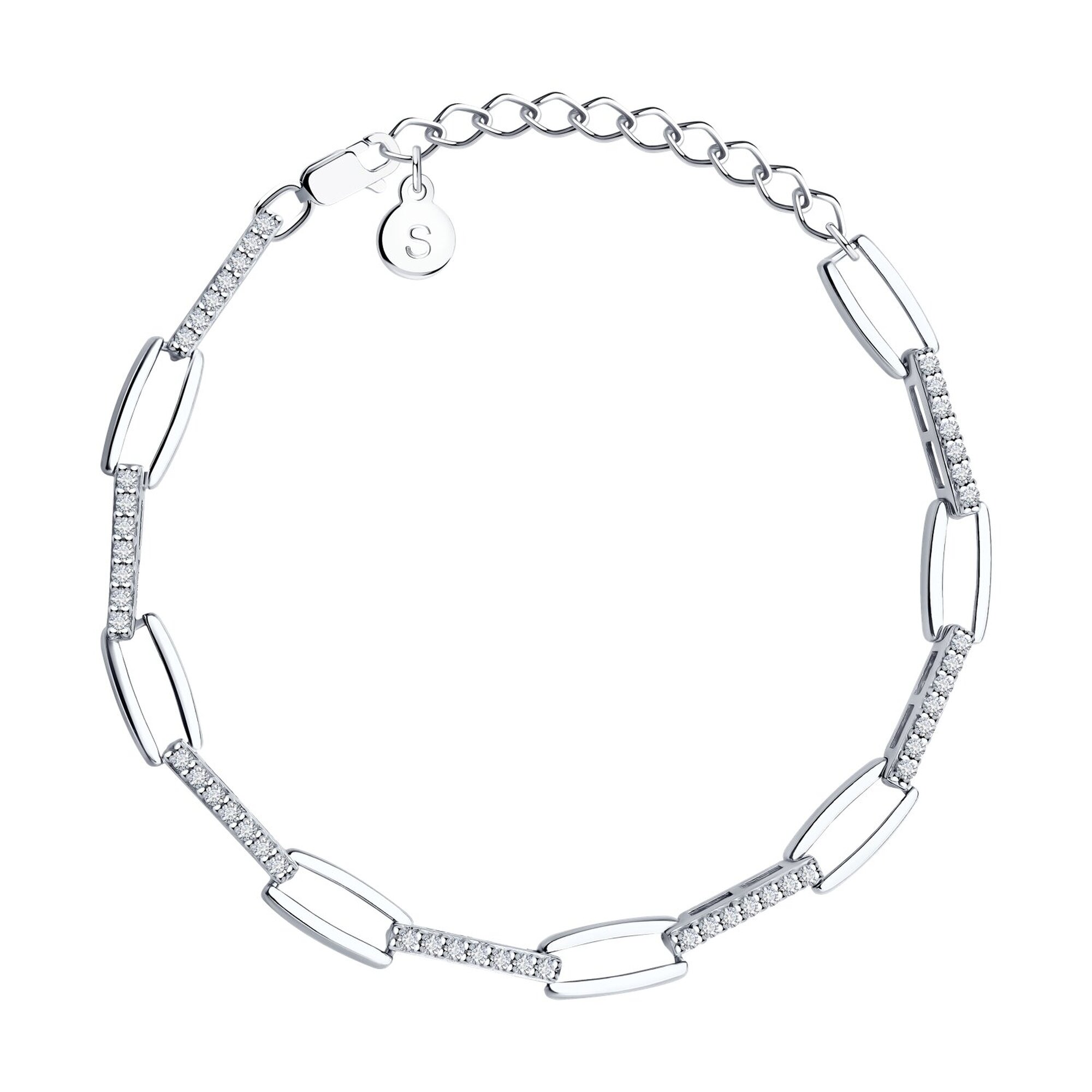 Браслет, серебро, 925 проба, родирование, фианит