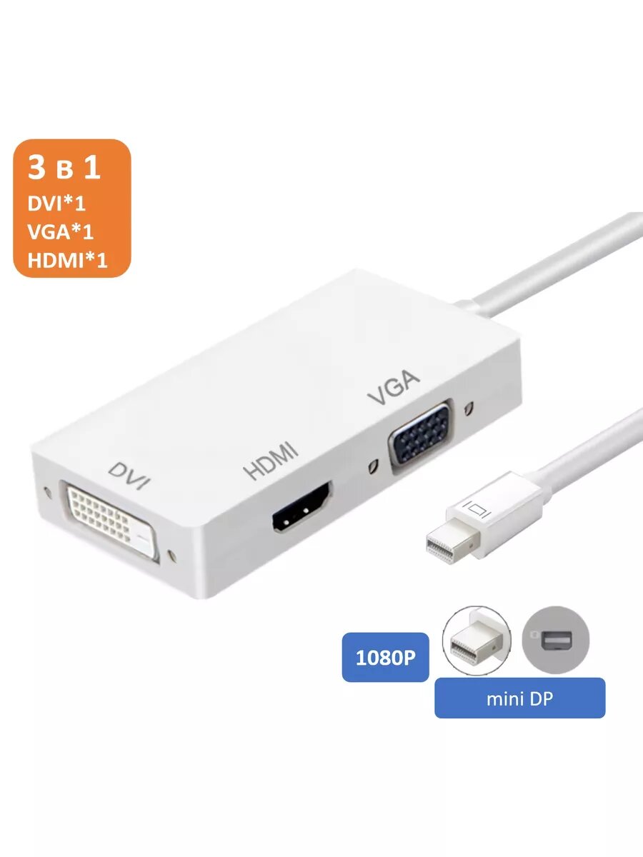 Адаптер-переходник mini DisplayPort на HDMI/VGA/DVI