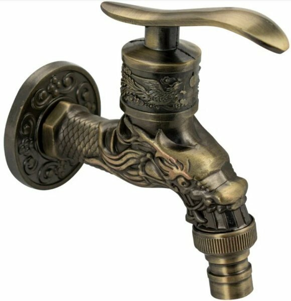 Кран водоразборный на 1x2", 10 см от стены, под бронзу MAGNUS