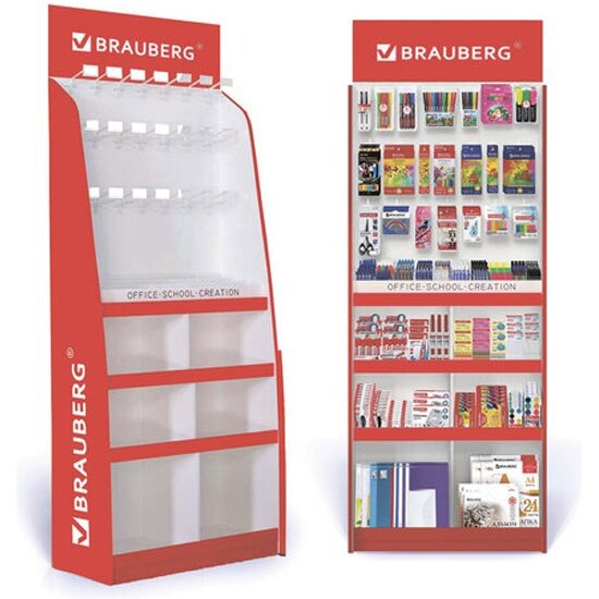 Стойка для размещения товара Brauberg напольная усиленная , 210х78х40 см, 4 полки, 30 ячеек, 21 крючок, 504341