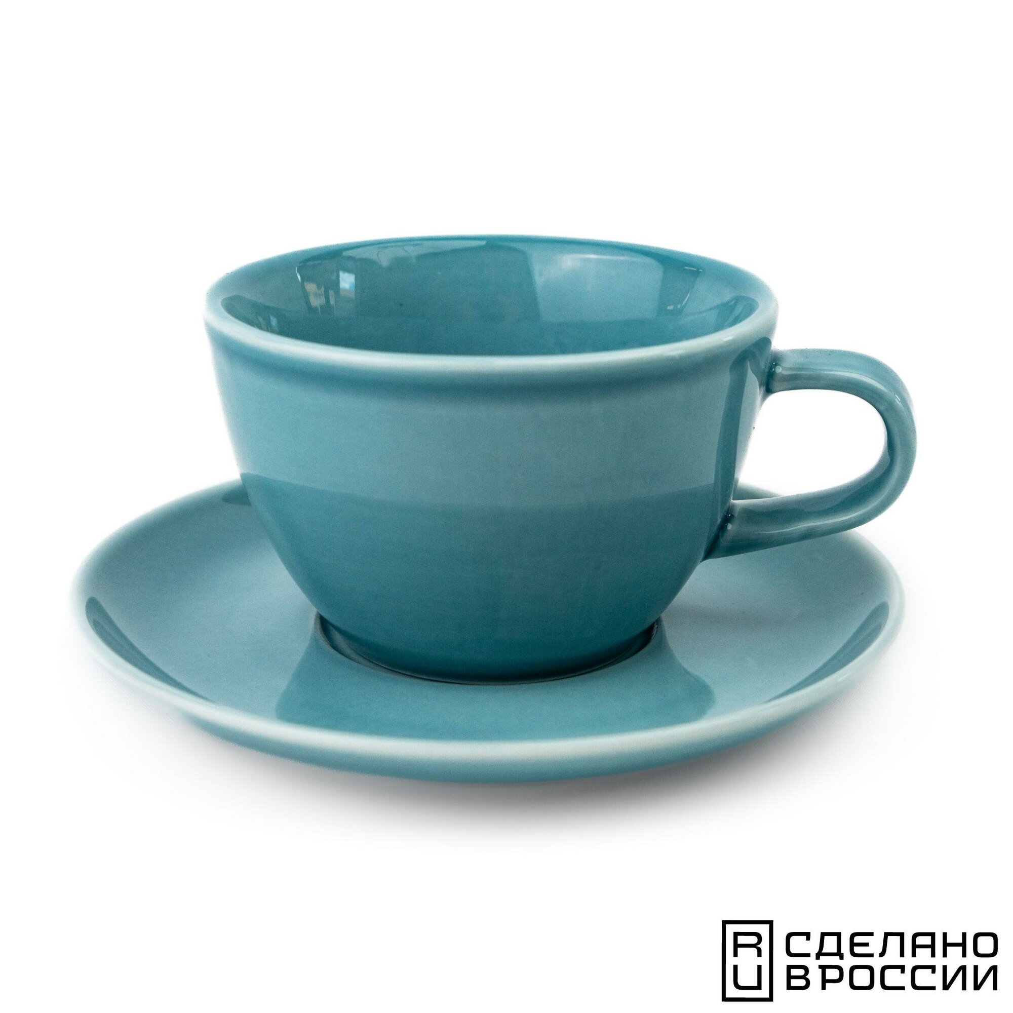 Кофейная пара, чашка 210 мл и блюдце, Rise Base, фарфор, голубая