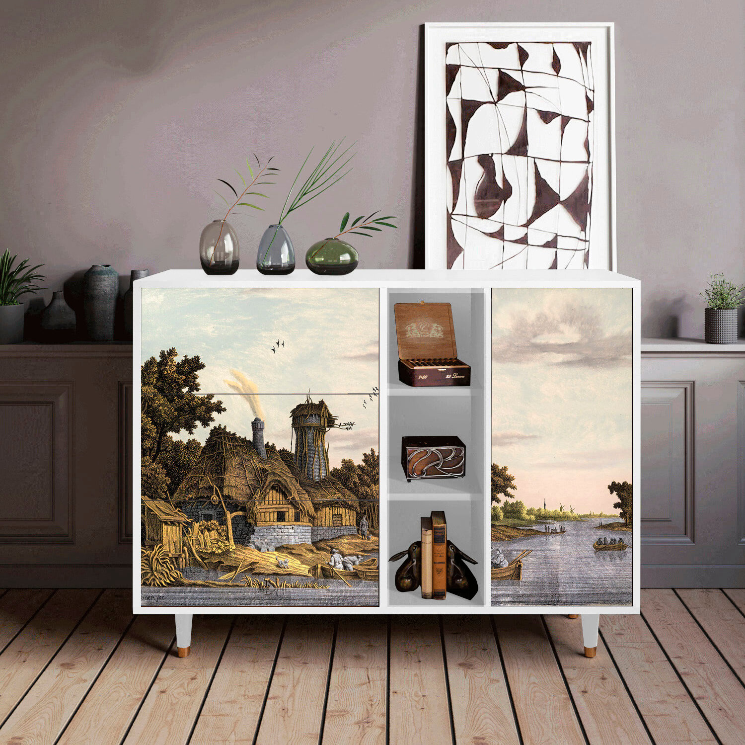 Комод - STORYZ - BS2 Mill along a River by Jonas Zeuner, Разер - 125 x 97 x 48 см , Цвет корпуса - Белый