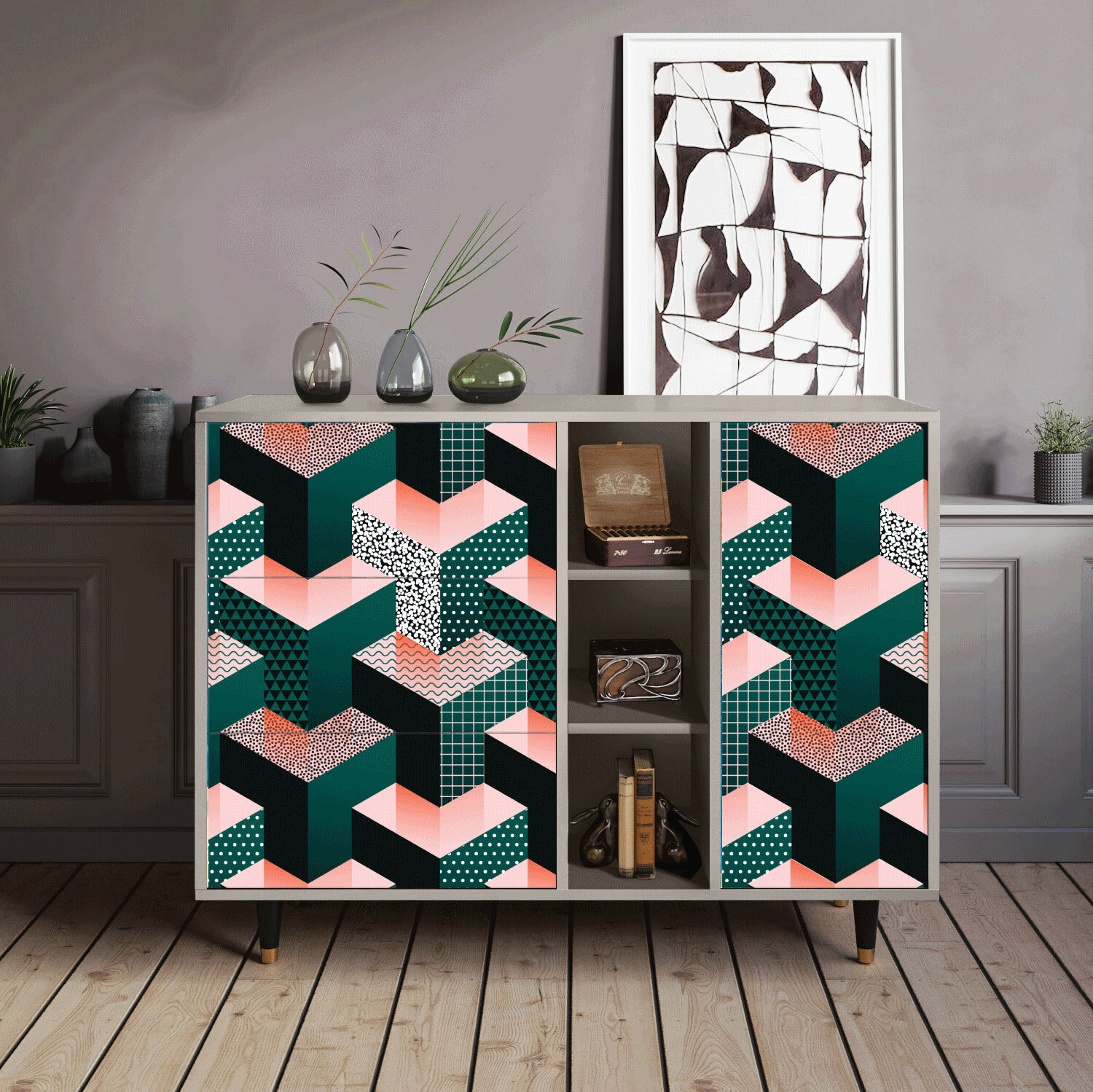 Комод - STORYZ - BS2 Geometric Madness, Разер - 125 x 97 x 48 см , Цвет корпуса - Сатин